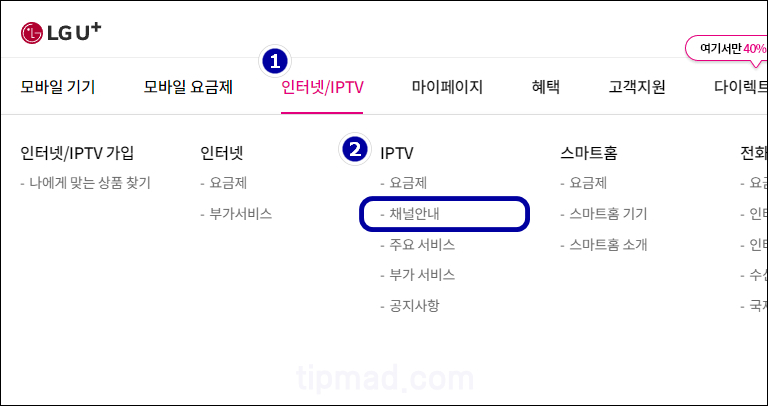 LG 유플러스 TV 채널번호 및 채널 편성표 요약 (요금제별 채널) - TIPMAD