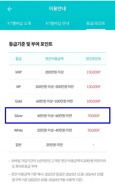 KT 포인트 통신 요금 결제 될까 찾아봄 | 2025년 실버등급 - TIPMAD